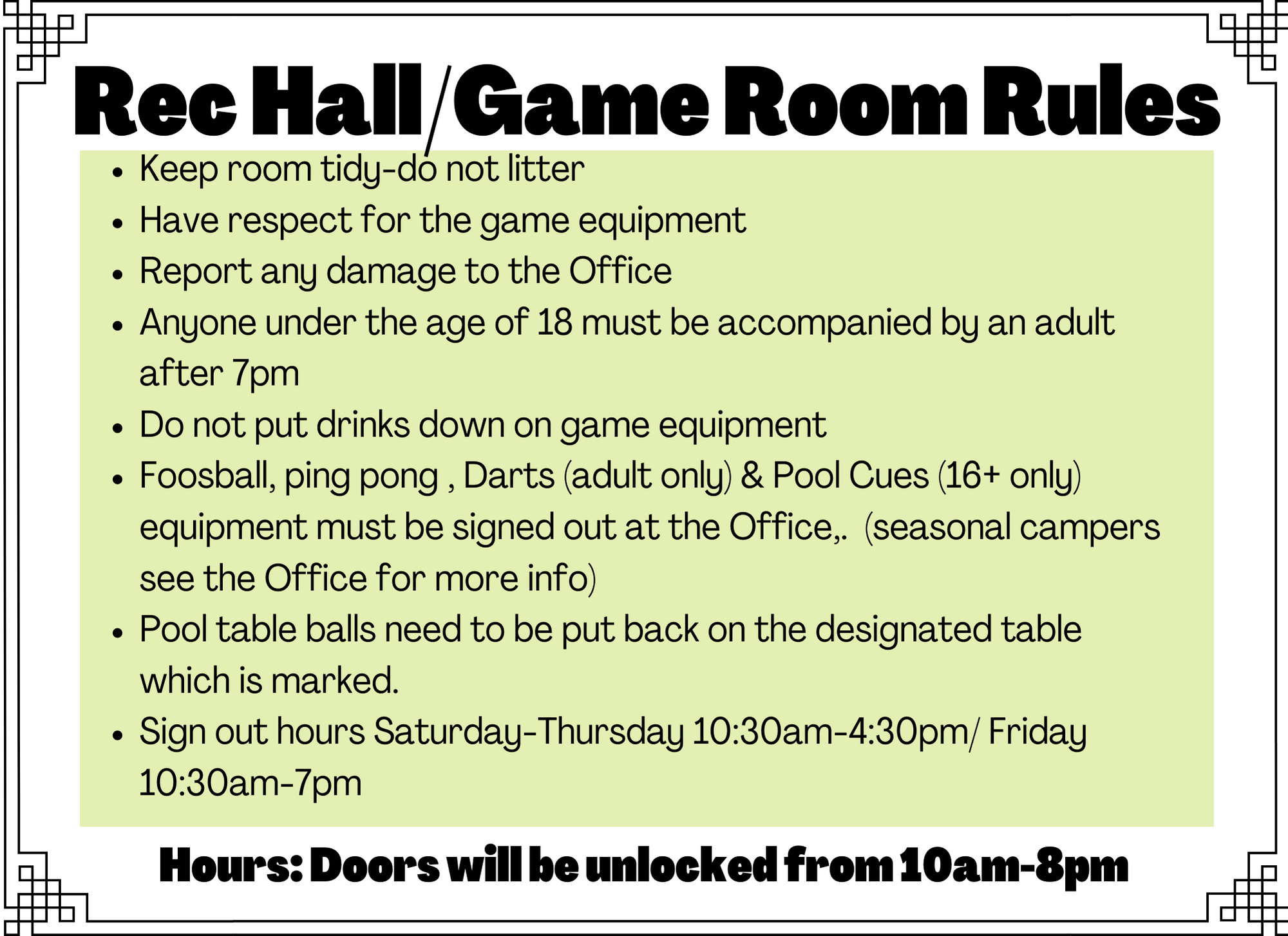 Rules & Regulations | Campground & RV Rules